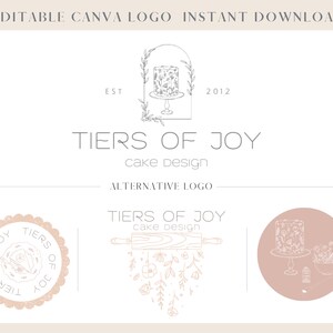 Floral Wedding Cake Logo Template: Minimalist Bakery Design (canva ...