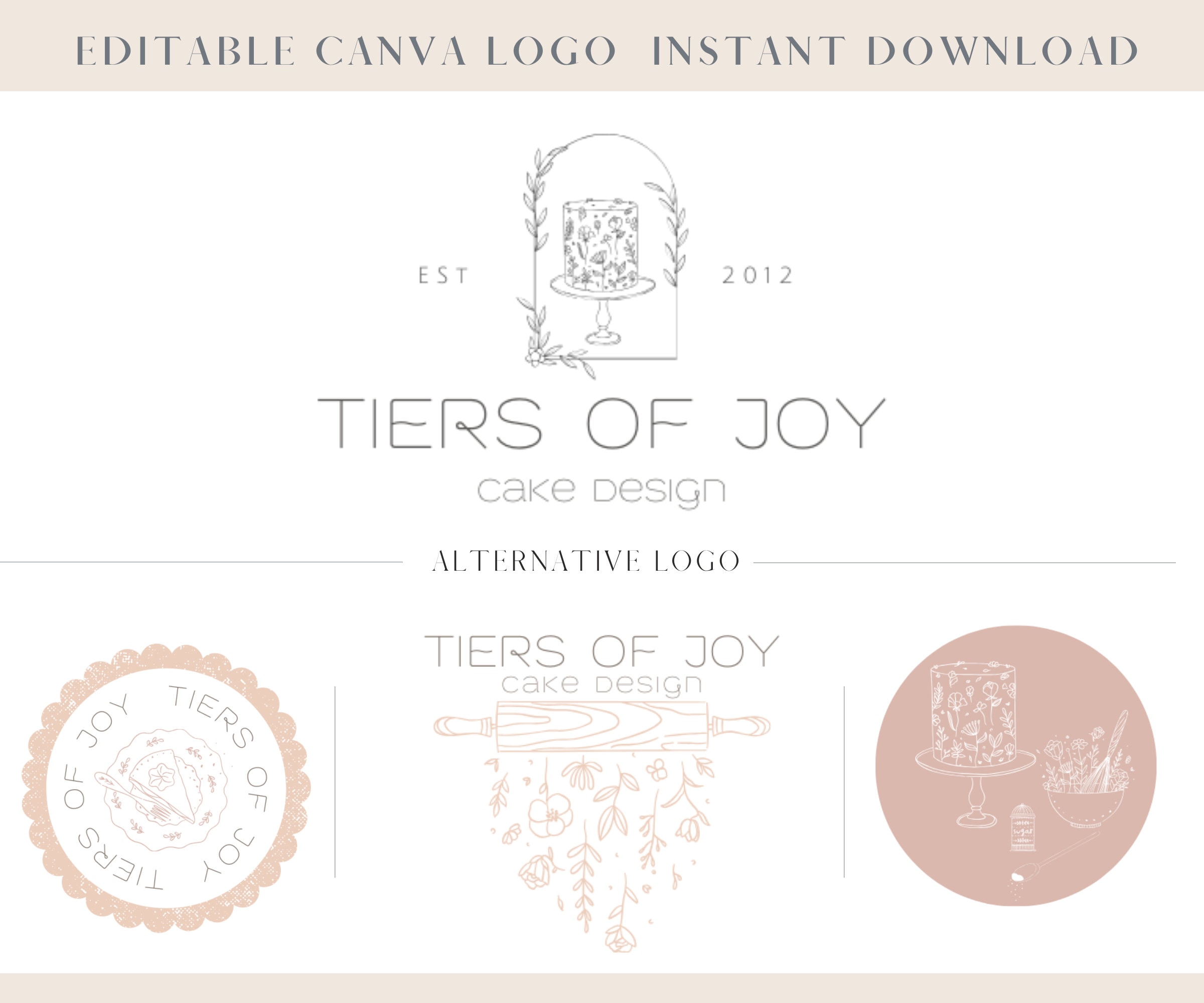 Modern Wedding Cake Logo, Editable Bakery Logo Template, Minimalistic ...