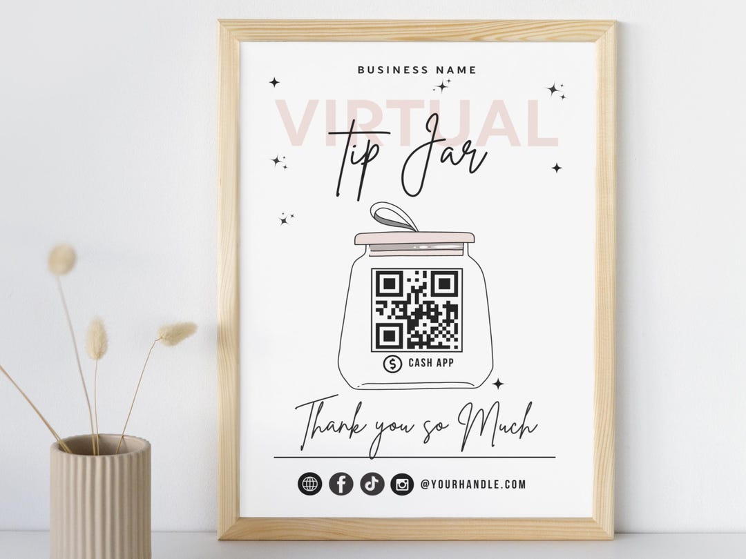 Virtual Tip Jar Sign: Payment QR Code Template (digital Download) - Etsy