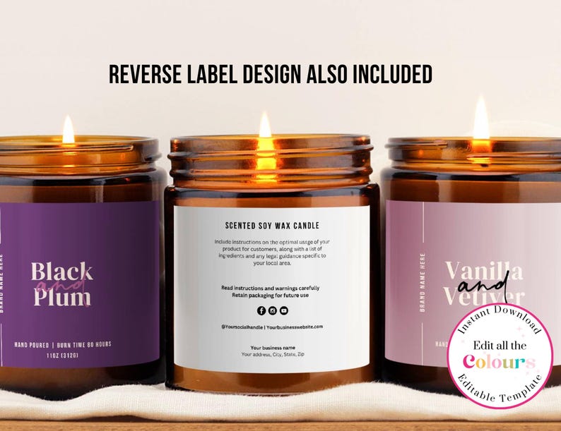 Candle Label Template: Modern Editable Jar Sticker (canva, Digital ...