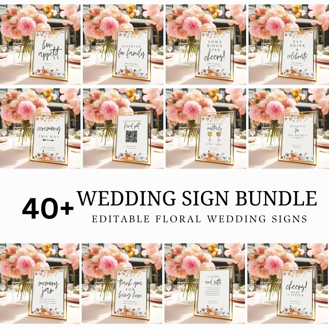 Floral Wedding Sign Bundle: 50 Editable Templates (digital Download) - Etsy