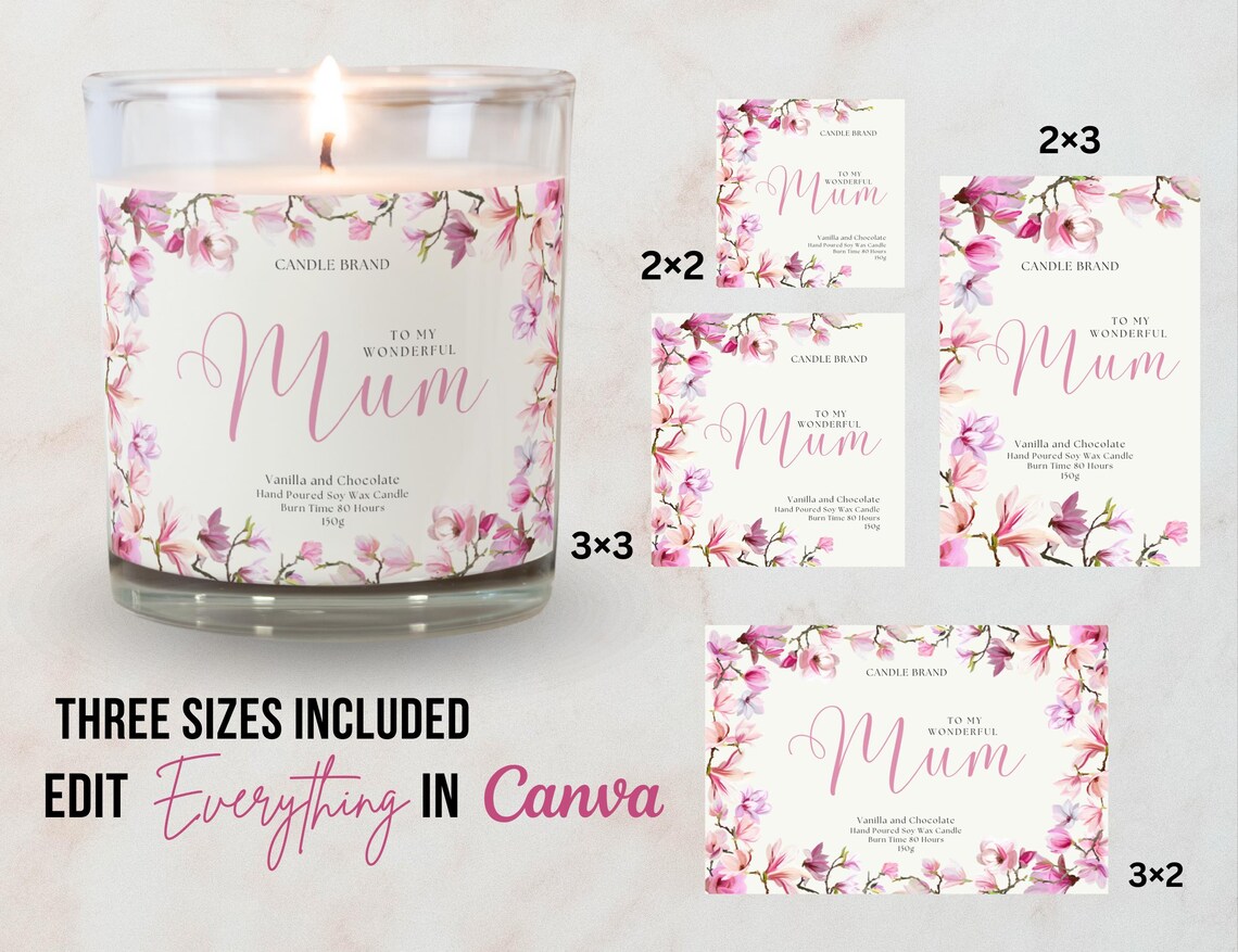 Floral Mother's Day Candle Label: Editable Template (digital Download ...
