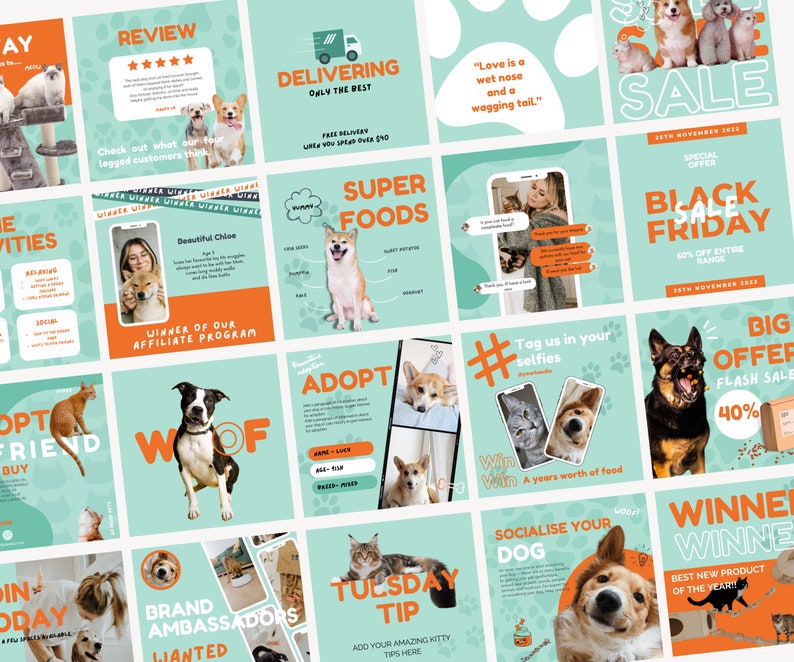 Pet Business Instagram Templates: Dog Groomer, Cat IG (canva Editable ...