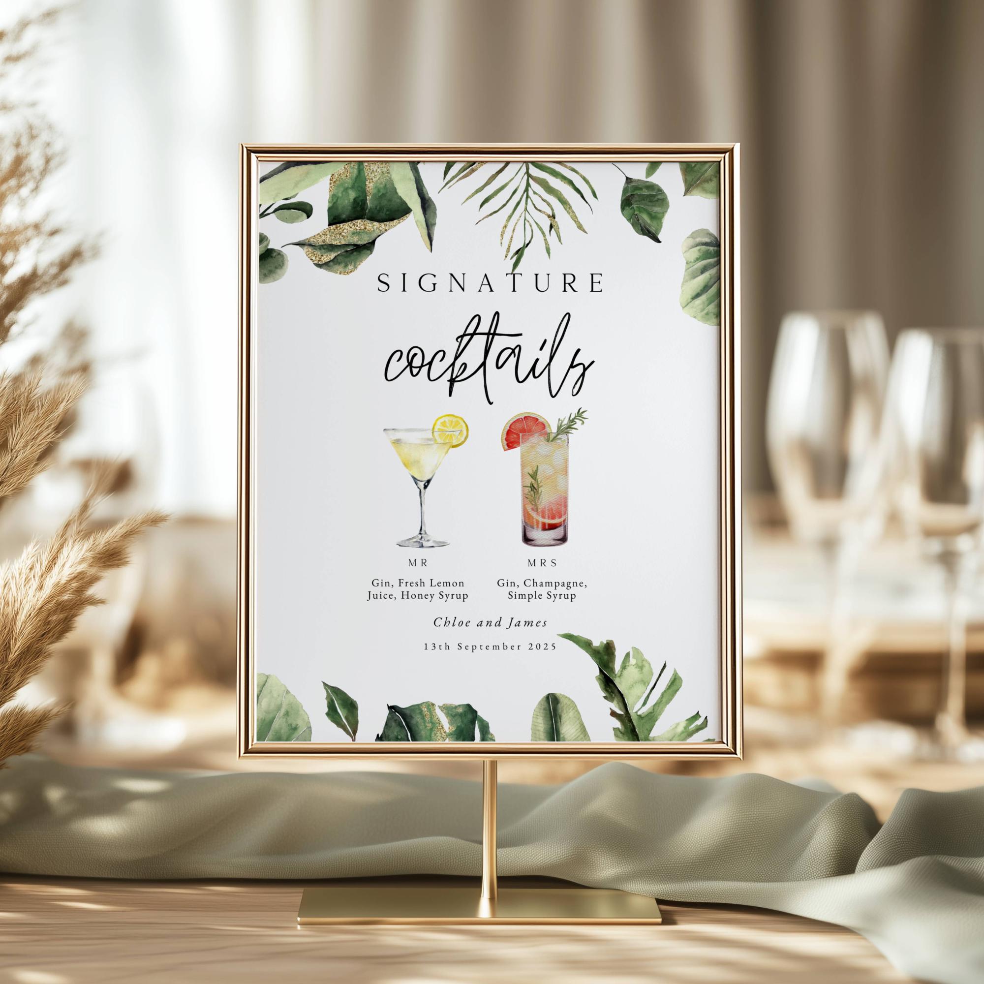 Editable Wedding Sign Template Bundle: Foliage Design (canva Digital ...