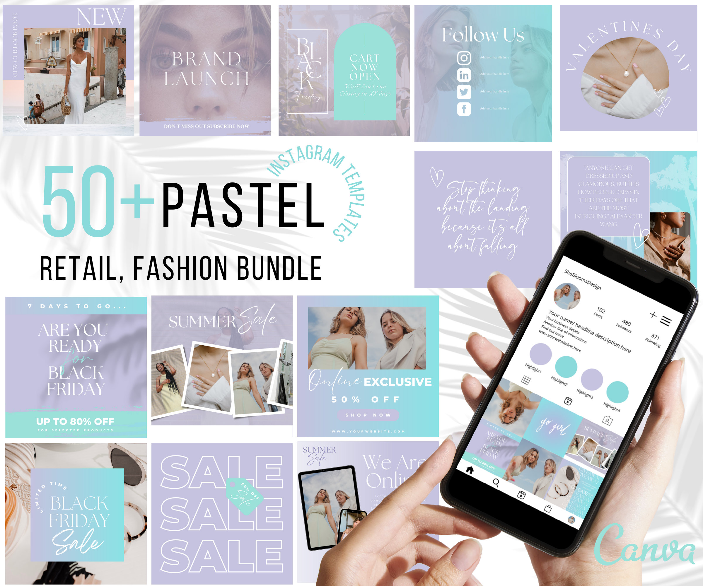 Ombre Pastel Instagram Post Templates: Editable Canva Social Media (PDF ...