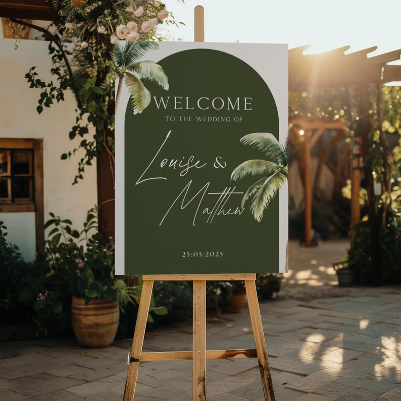 Tropical Welcome Sign Template, Green Palms Bridal Shower, Palm, Beach ...