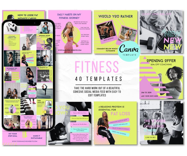 40 Fitness Instagram Post Templates, Canva Social Media Post for Gyms ...