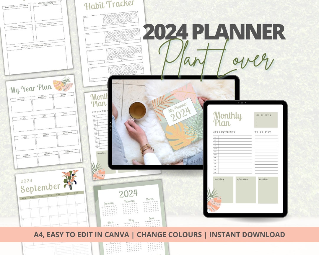 2024 Plant Lover Printable Planner: Editable Monthly Calendar (canva ...