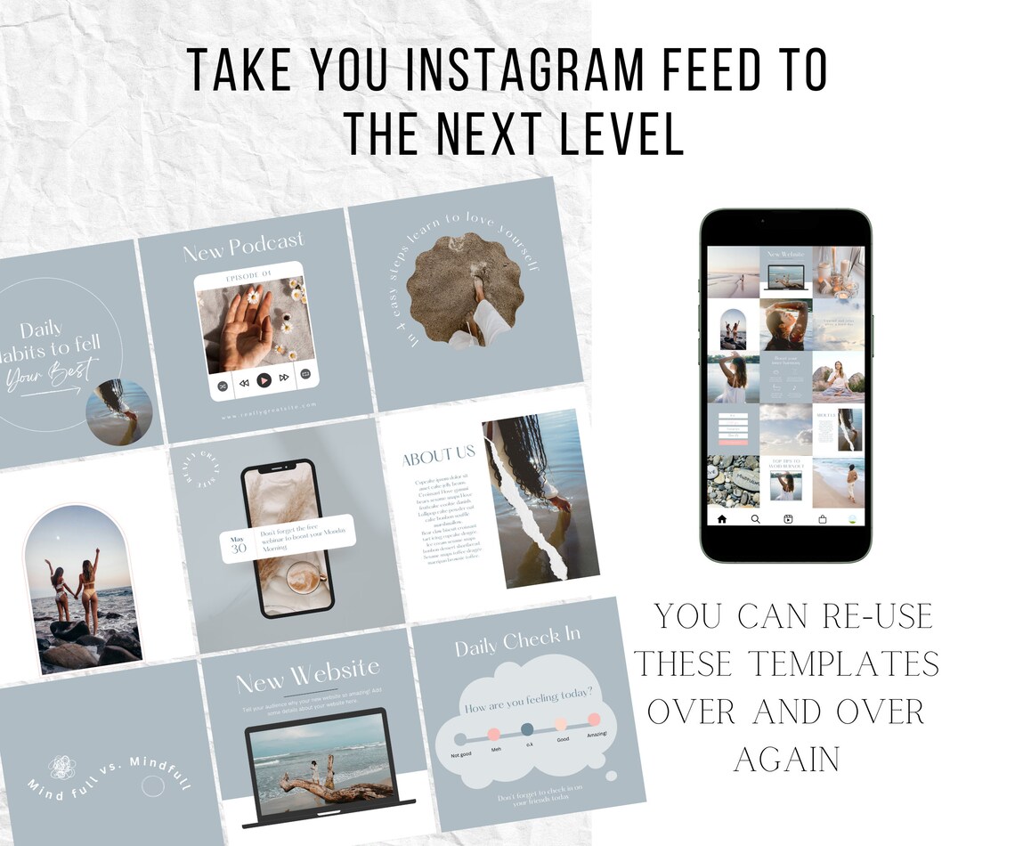 Mindfulness Instagram Templates: Wellbeing Social Media (canva, 50 ...