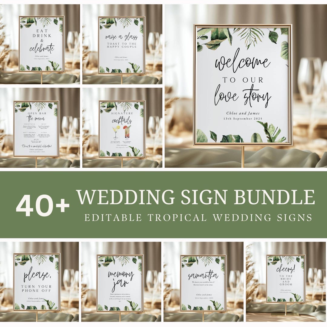 Massive Wedding Sign Bundle ,50 Editable Wedding Sign Templates,foliage ...