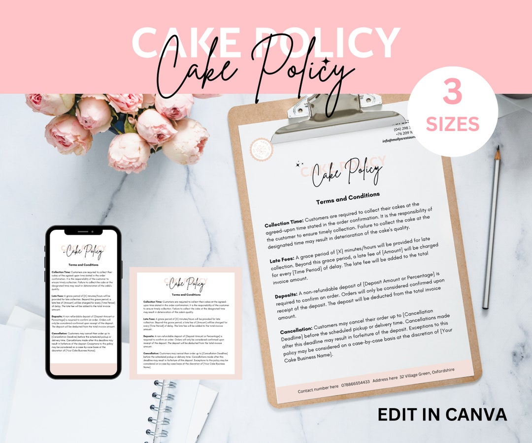 Editable Cake Contract, Cake Contract Form, Cake Terms and Conditions ...