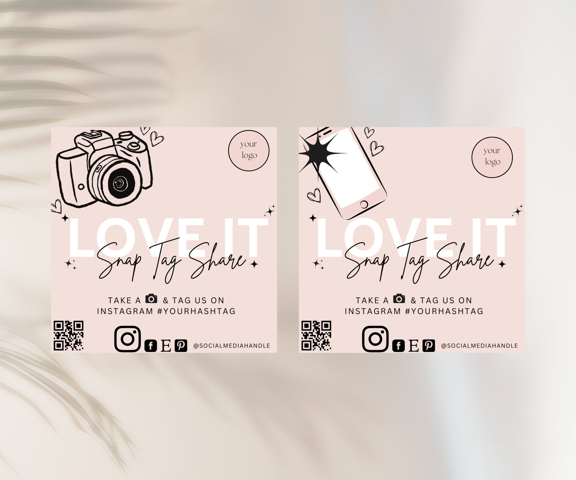 4 Bundle Editable Snap and Share It Card Template, Small Business ...