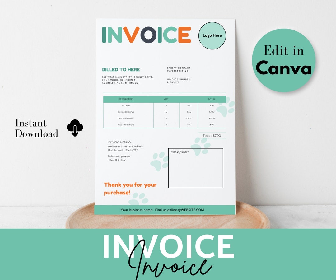 Editable Pet Business Invoice Template: Dog Walker, Groomer (canva ...