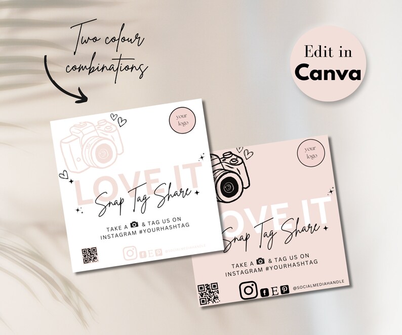 4 Bundle Editable Snap and Share It Card Template, Small Business ...