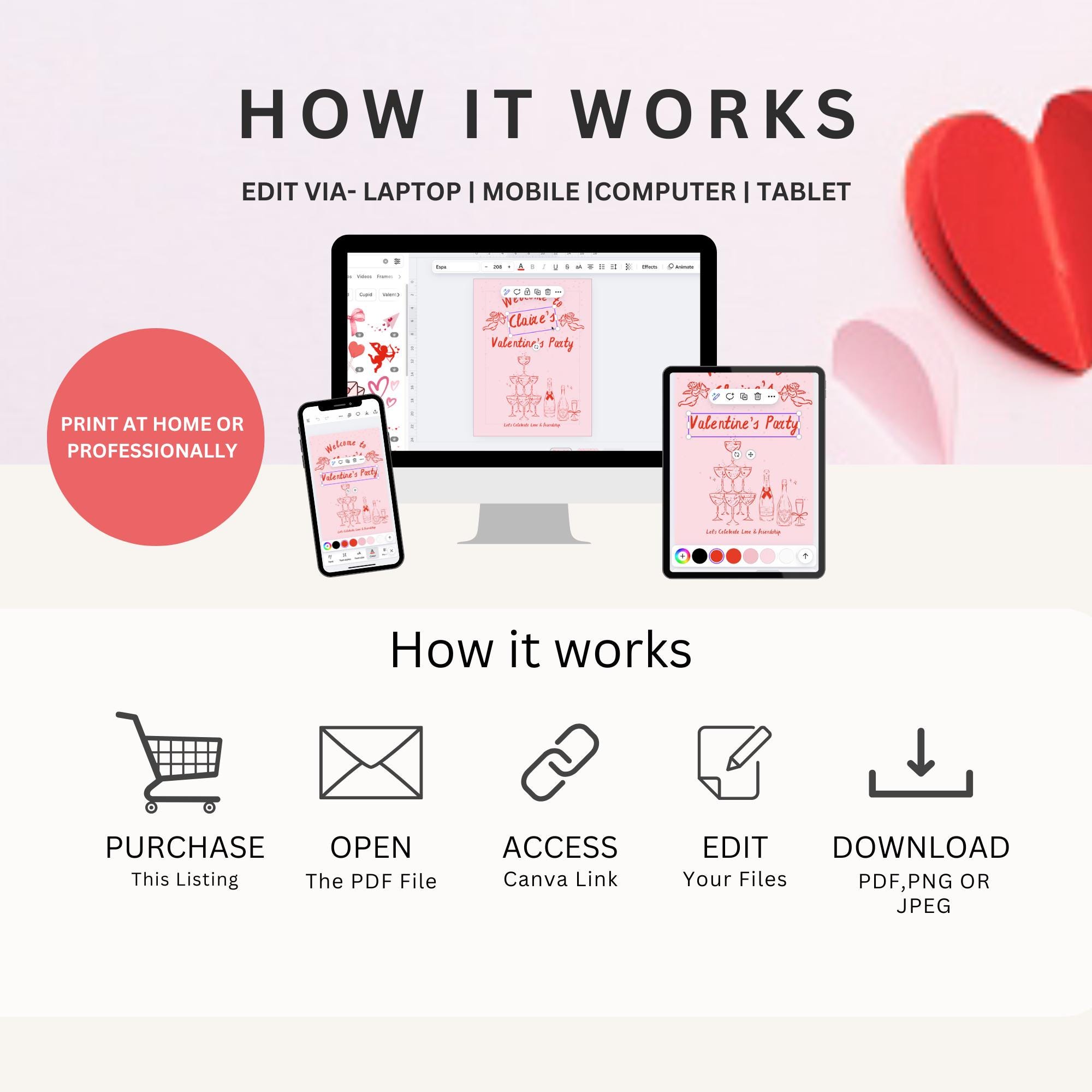 Valentine's Day Bingo Game: Printable Party Game (canva Editable ...