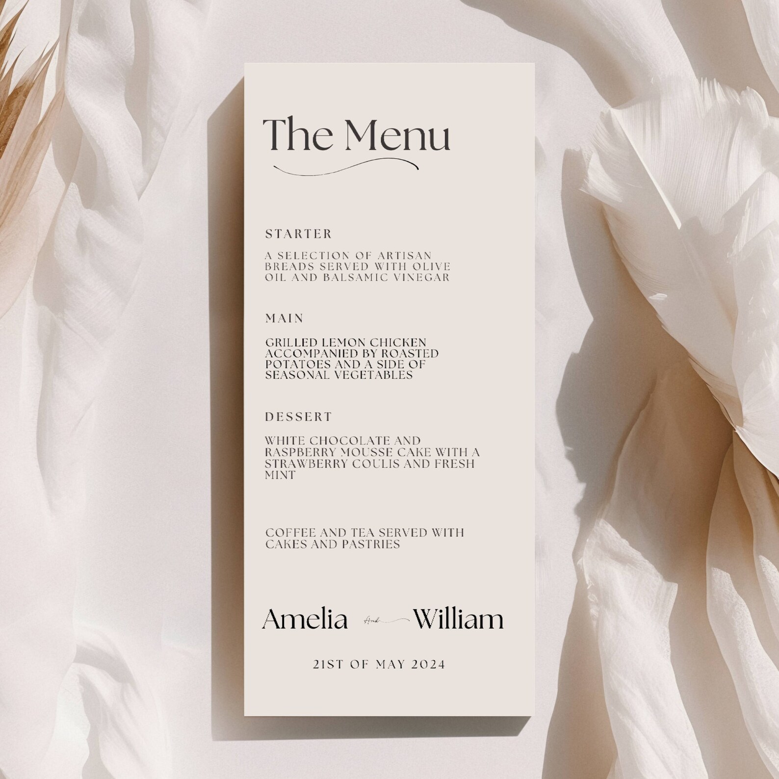 Minimalist Wedding Menu Template, Modern Script Wedding Dinner Menu ...