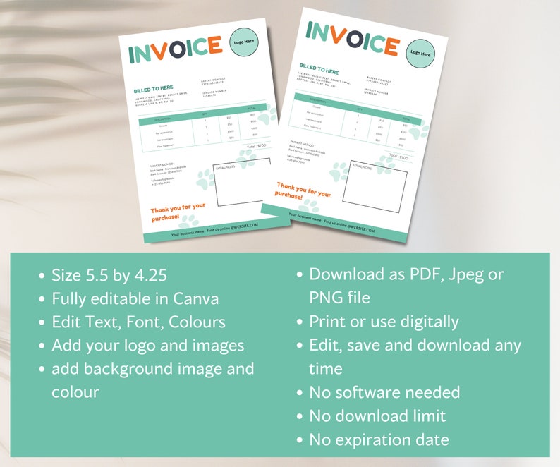 Editable Pet Business Invoice Template: Dog Walker, Groomer (canva ...