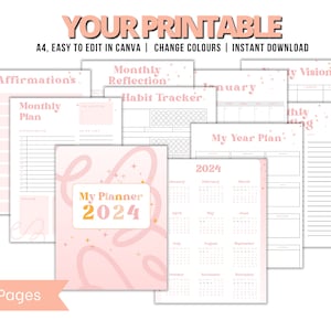 2024 Printable Monthly Planner: Minimalist Calendar, Editable Canva ...