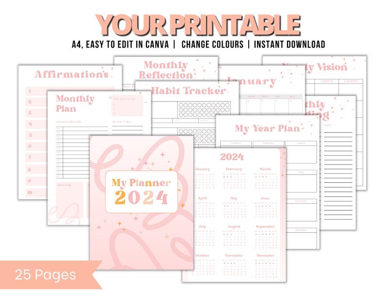2024 Printable Monthly Planner: Minimalist Calendar, Editable Canva ...