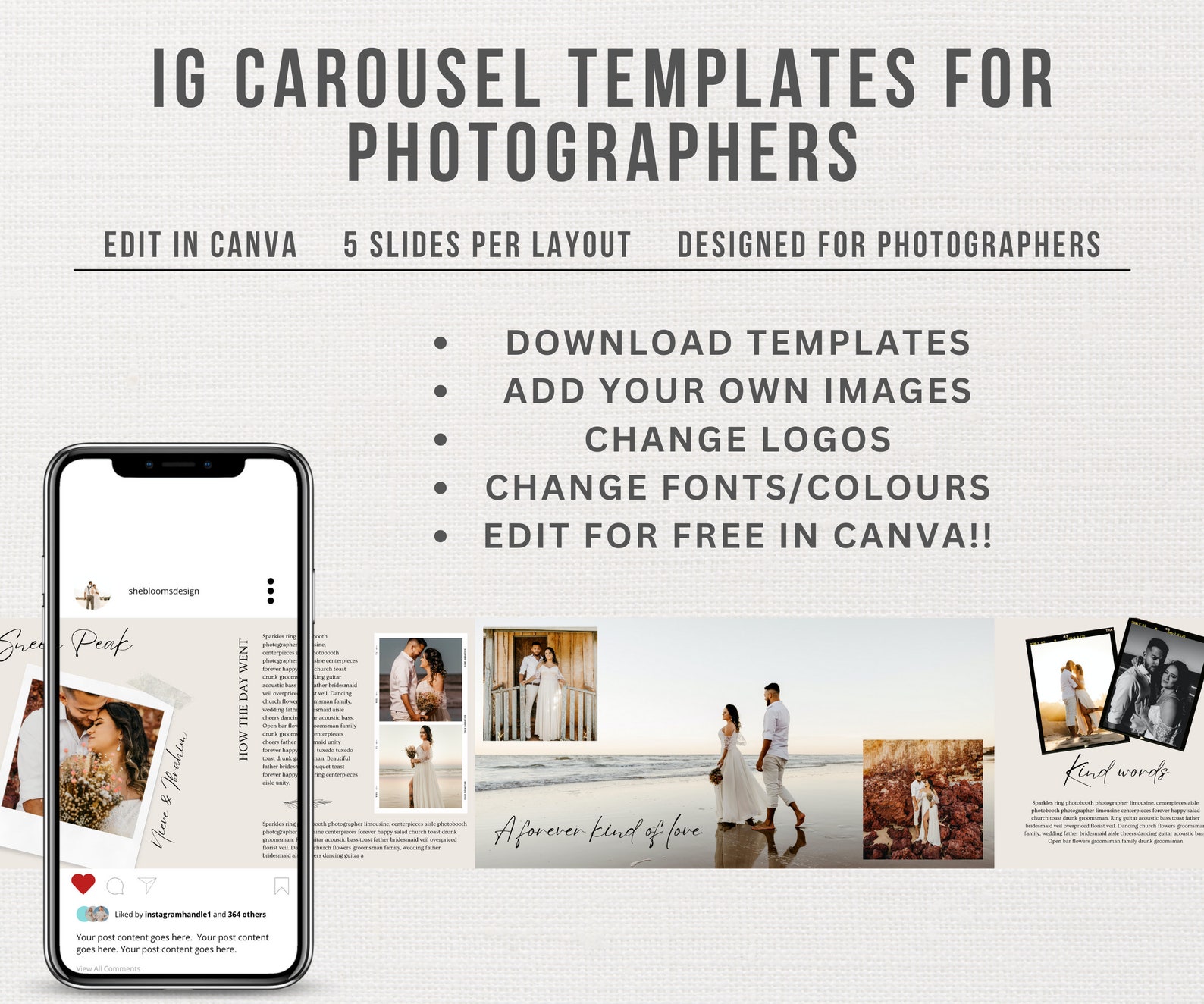 Instagram Carousel Template for Photographers, Instagram Carousel ...
