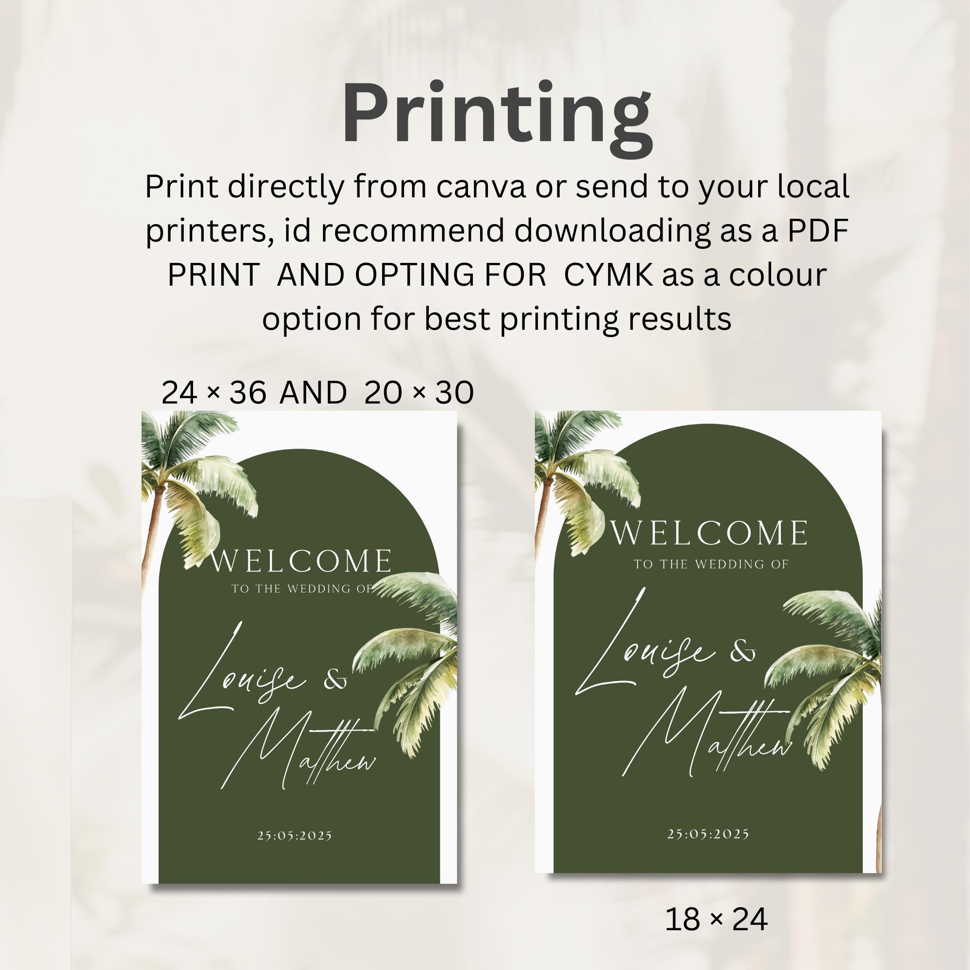 Tropical Welcome Sign Template, Green Palms Bridal Shower, Palm, Beach ...