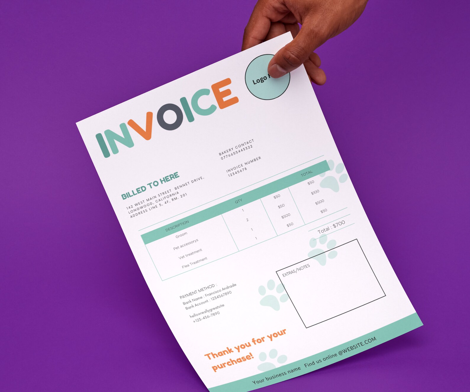 Editable Pet Business Invoice Template: Dog Walker, Groomer (canva ...