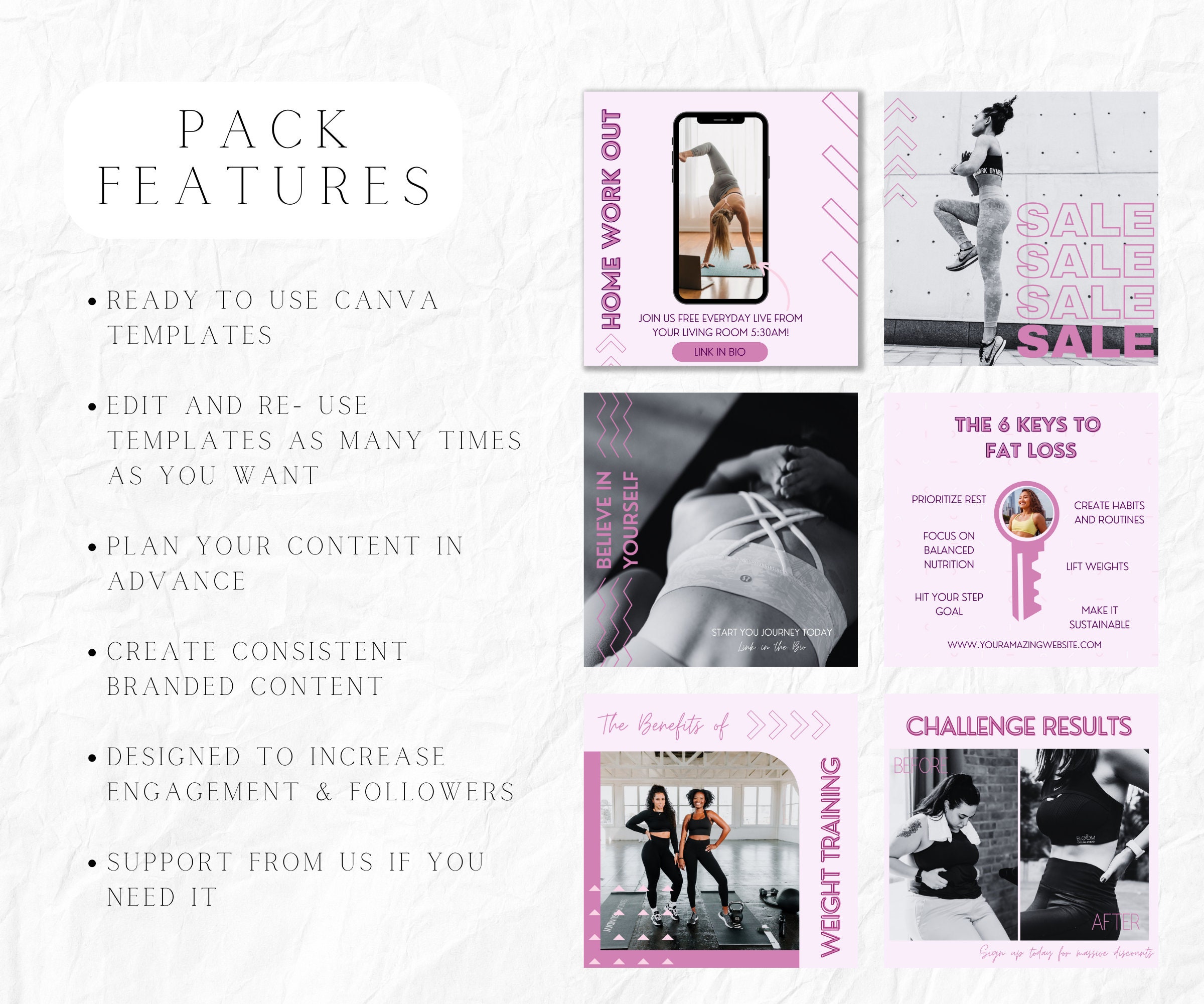 50 Fitness Instagram Post Templates, Canva Social Media Post for Gyms ...