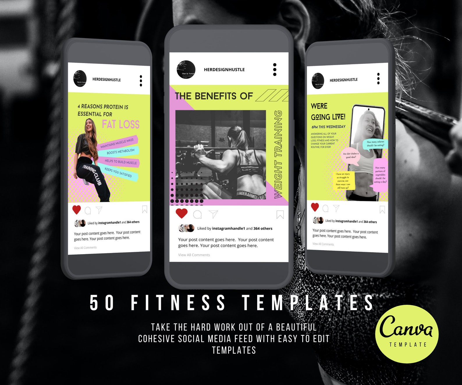 40 Fitness Instagram Template Pack, Canva Templates, Women's Fitness ...