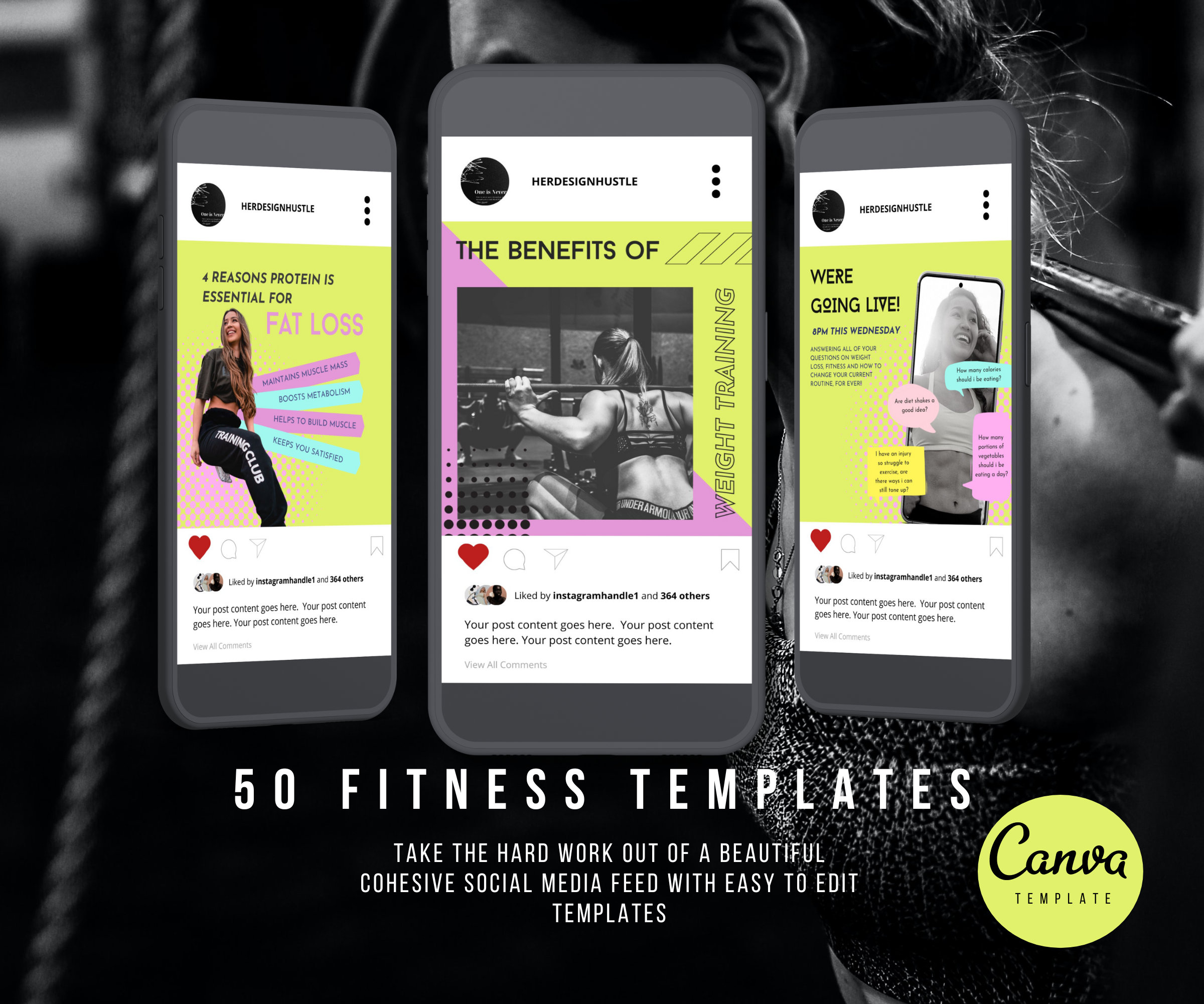 40 Fitness Instagram Post Templates, Canva Social Media Post for Gyms ...