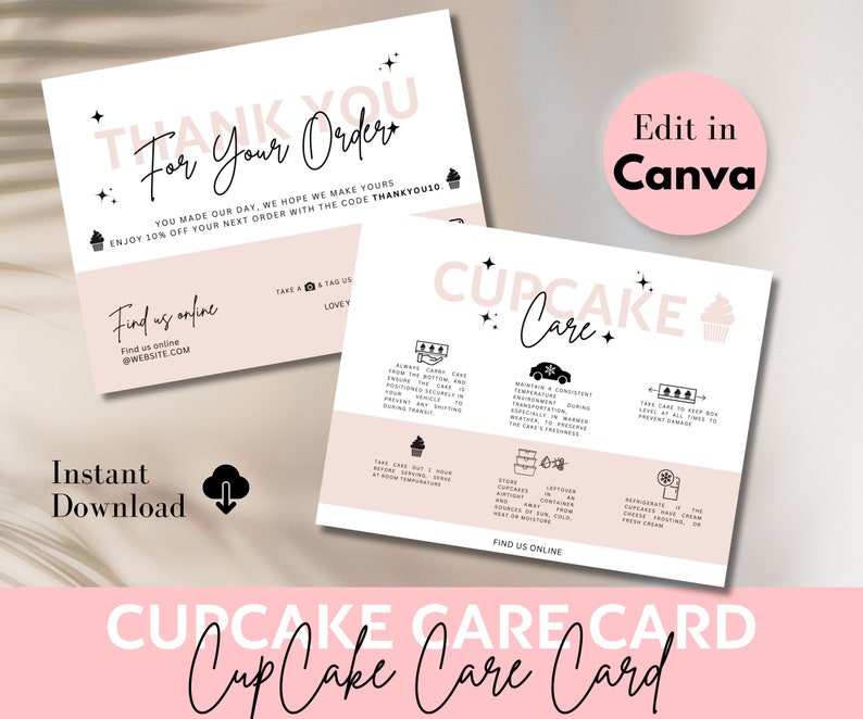 Cupcake Care Card Template: Cake Business Thank You (editable Canva ...
