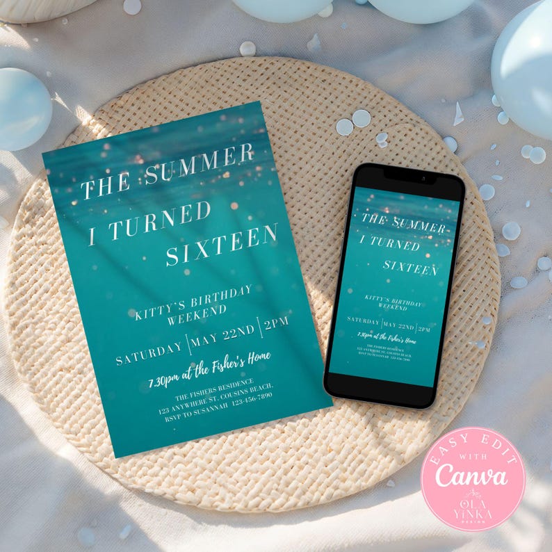 The Summer I Turned Pretty Birthday Invitation | Sweet 16 Digital ...