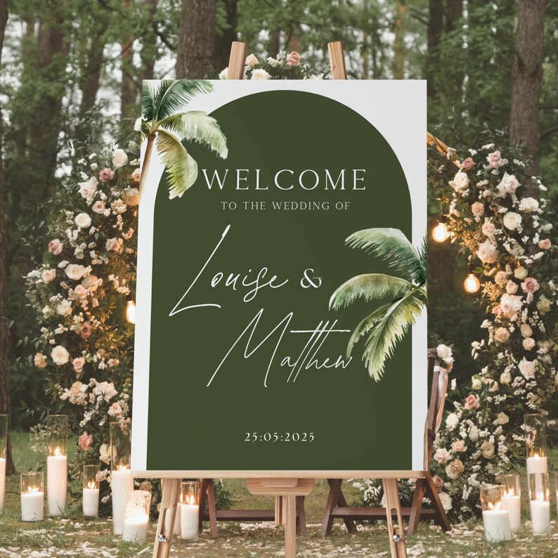 Tropical Welcome Sign Template, Green Palms Bridal Shower, Palm, Beach ...