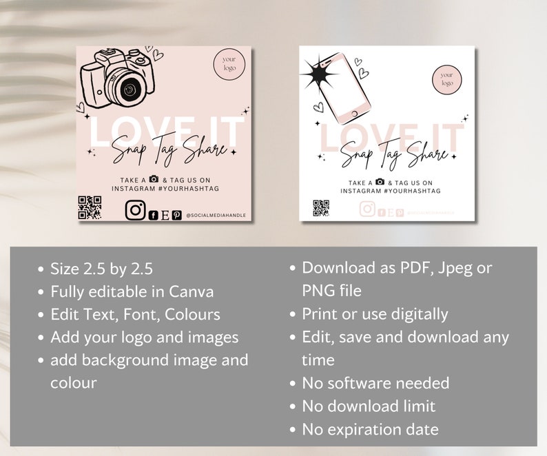 4 Bundle Editable Snap and Share It Card Template, Small Business ...