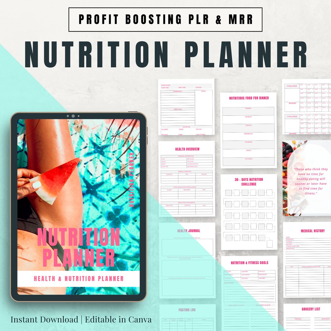 Printable Nutrition and Health Planner 60 Plus Pages, Meal Plan Journal ...