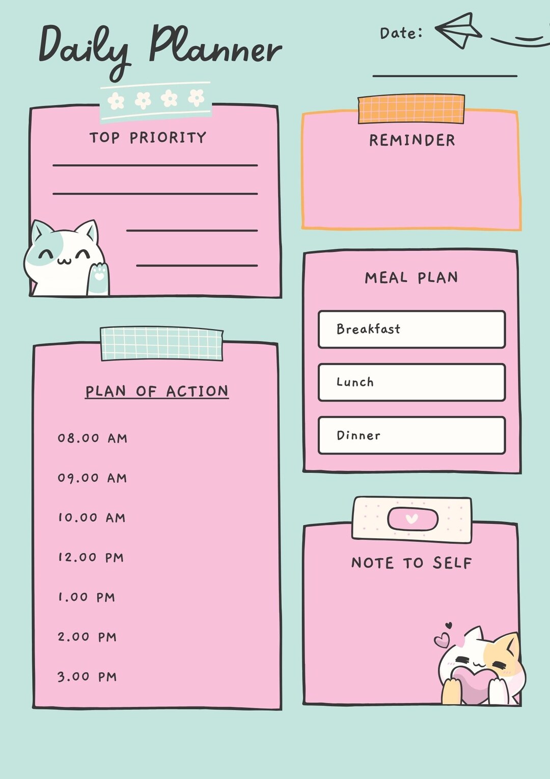 Pastel Cute Daily Planner - Organize Your Day in Style - Etsy
