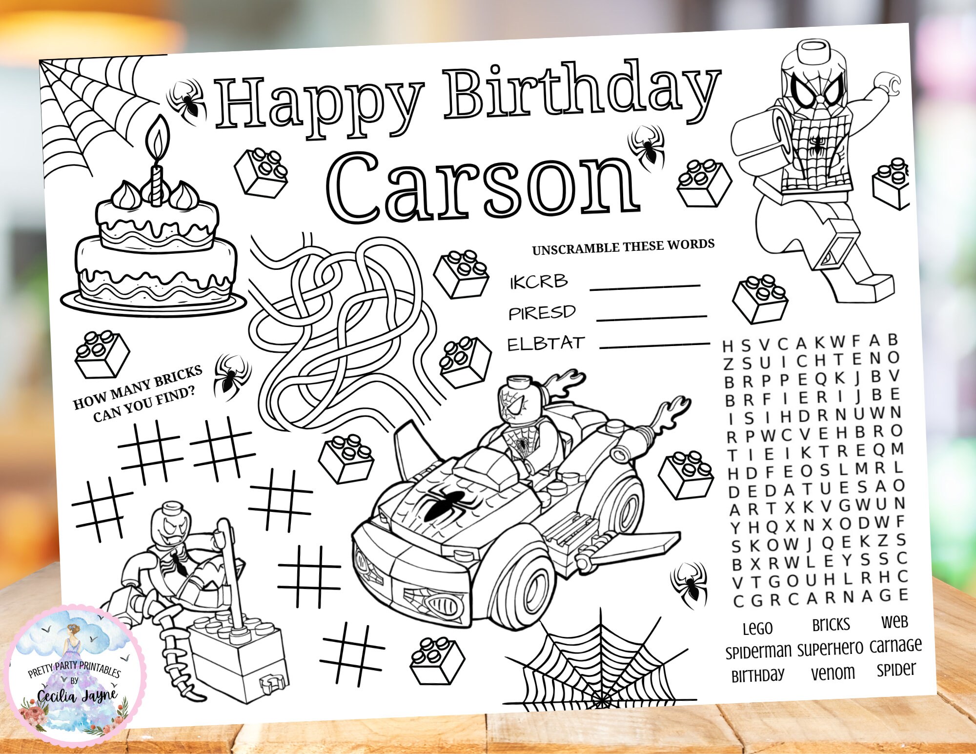 Spiderman Lego Birthday Coloring Placemat - Etsy