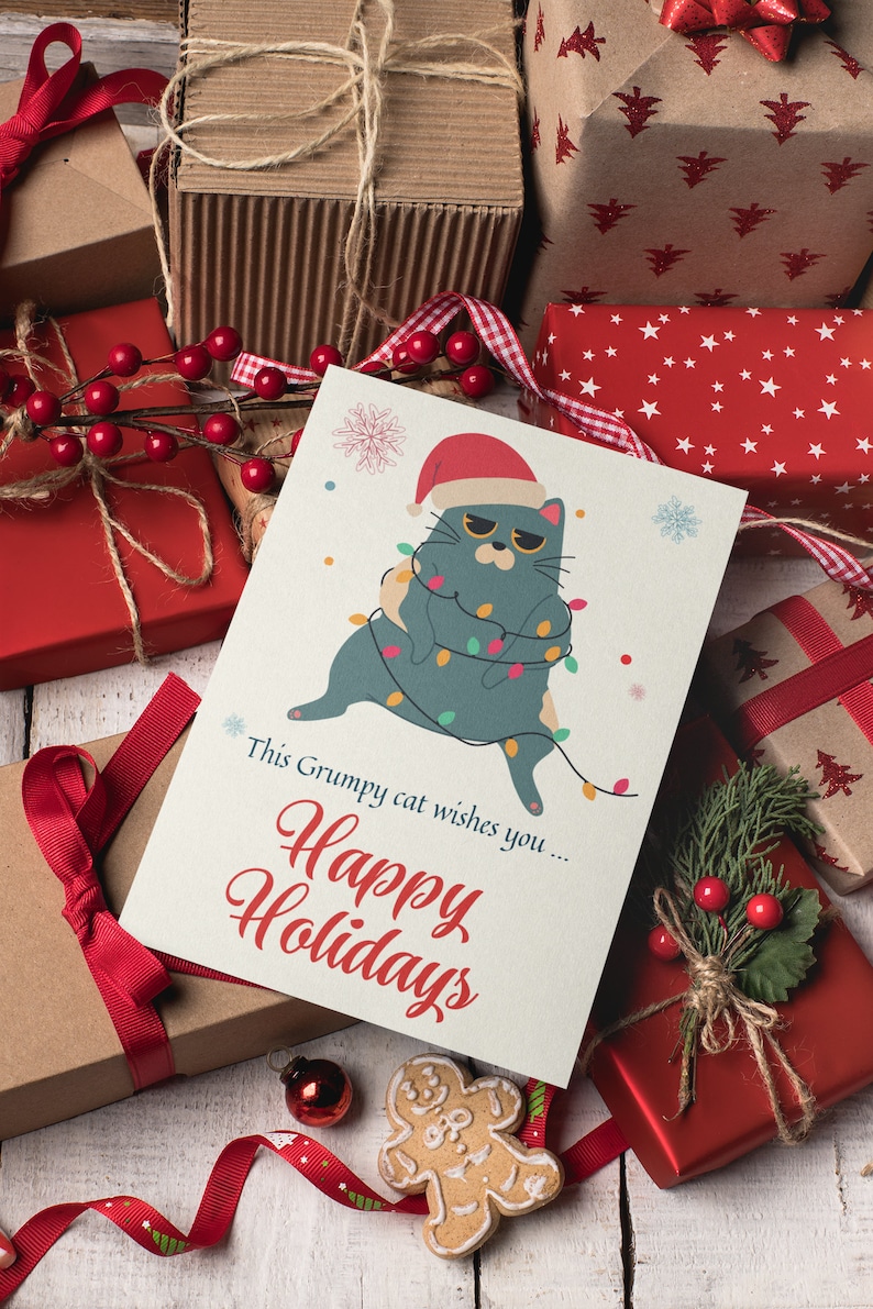 5 Pack Printable Cat Holiday Cards Funny Christmas Card - Etsy