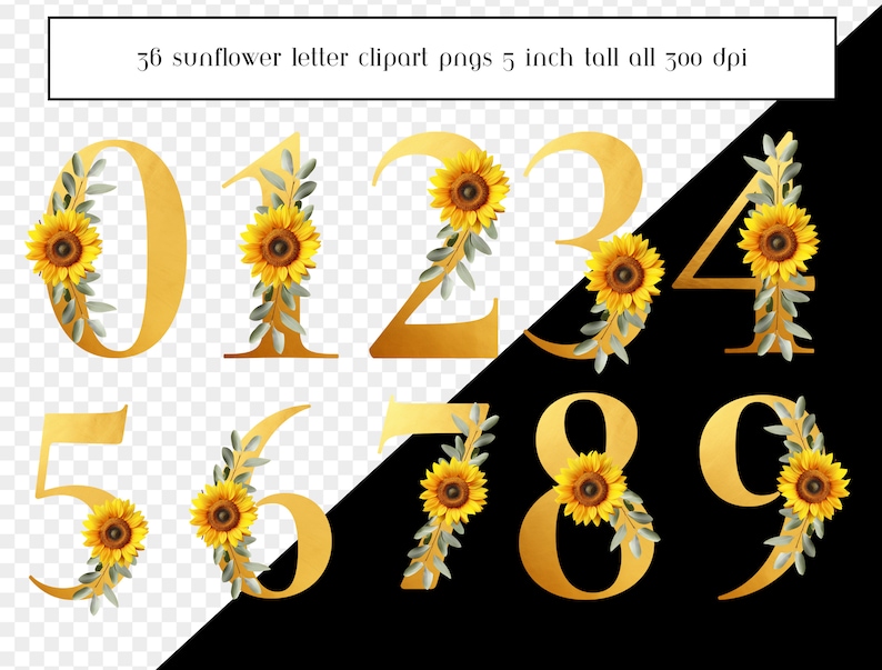 Sunflower Letter Clipart, Gold Letters, Sunflower Letters and Numbers ...