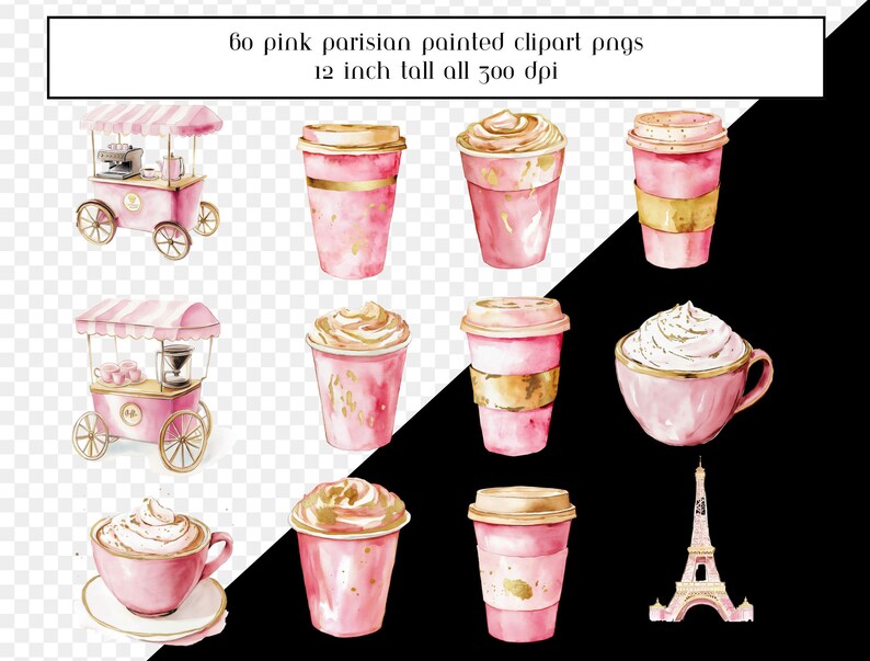Pink Parisian Coffee Shop, Paris Coffee Clipart, Watercolor Parisian ...