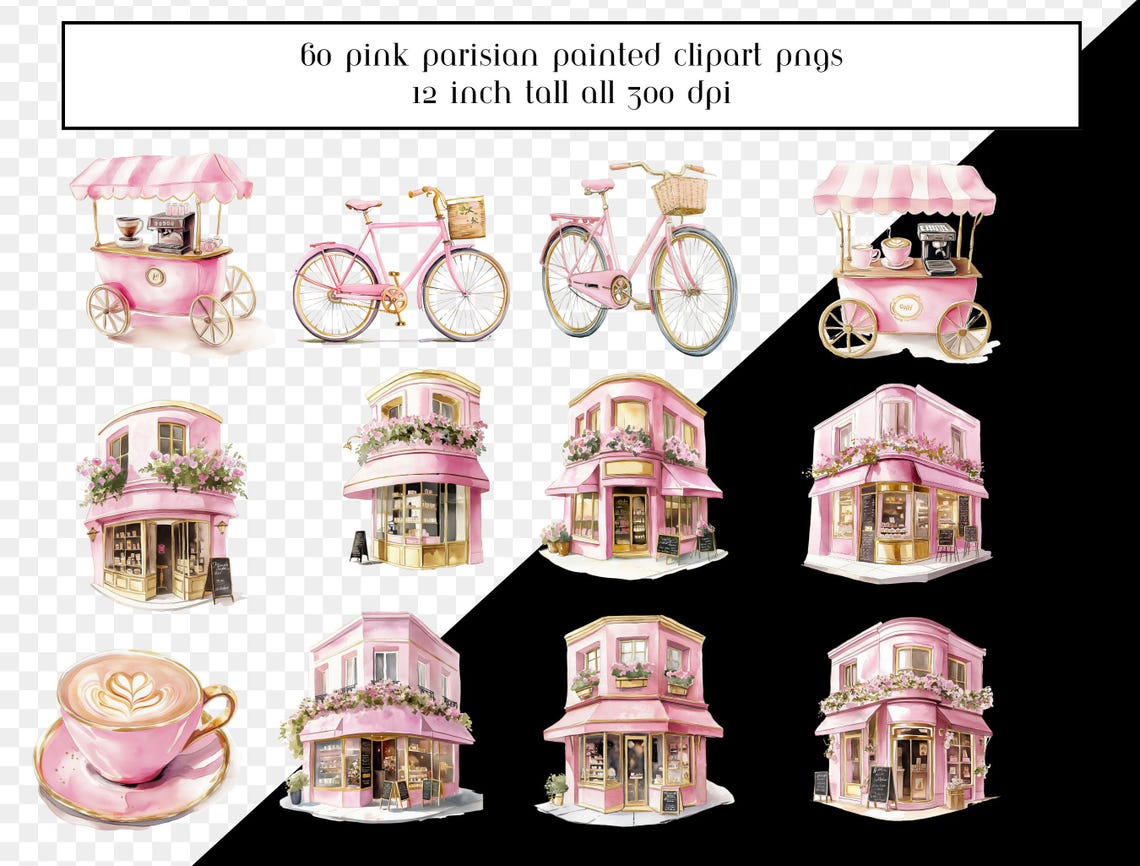Pink Parisian Coffee Shop, Paris Coffee Clipart, Watercolor Parisian ...