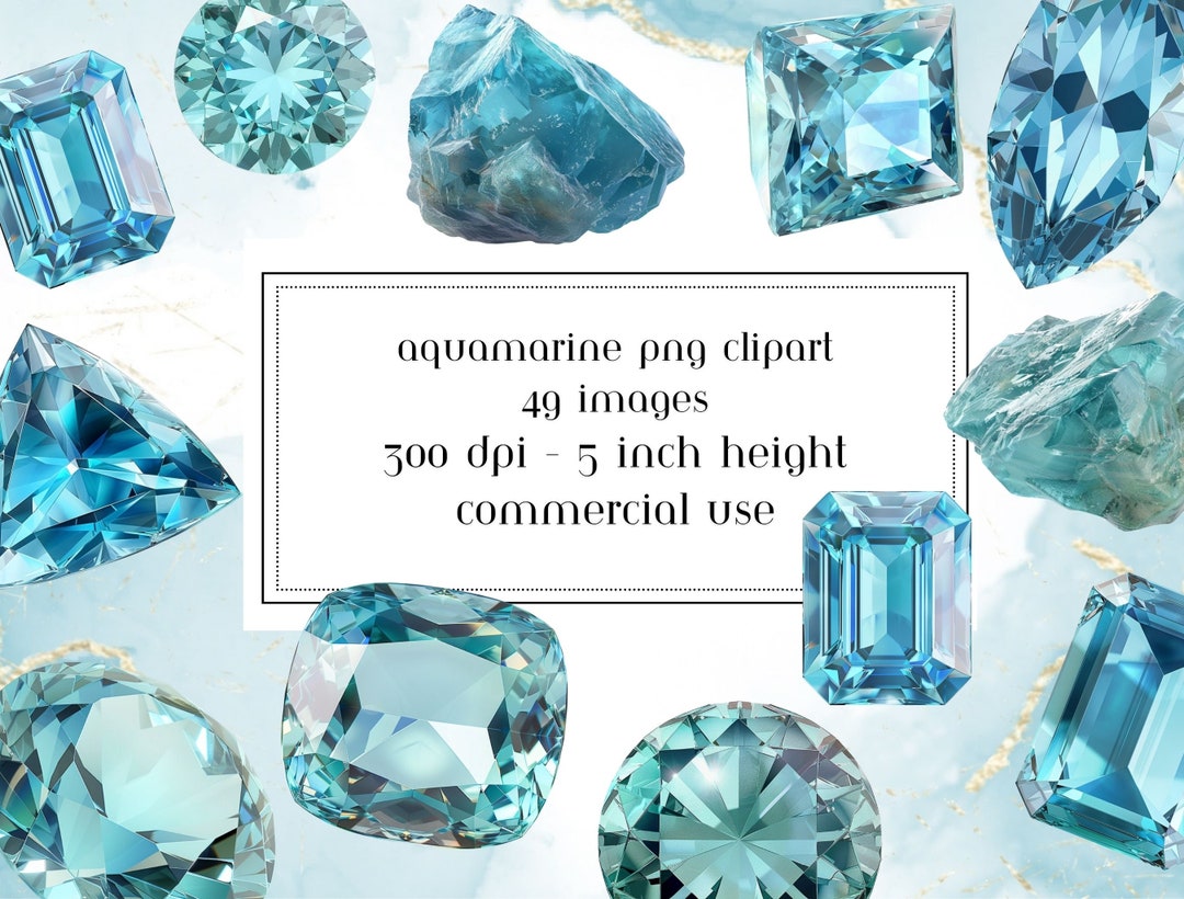 Aquamarine Gems Clipart, March Birthstone Clipart, 3d Render Aquamarine ...
