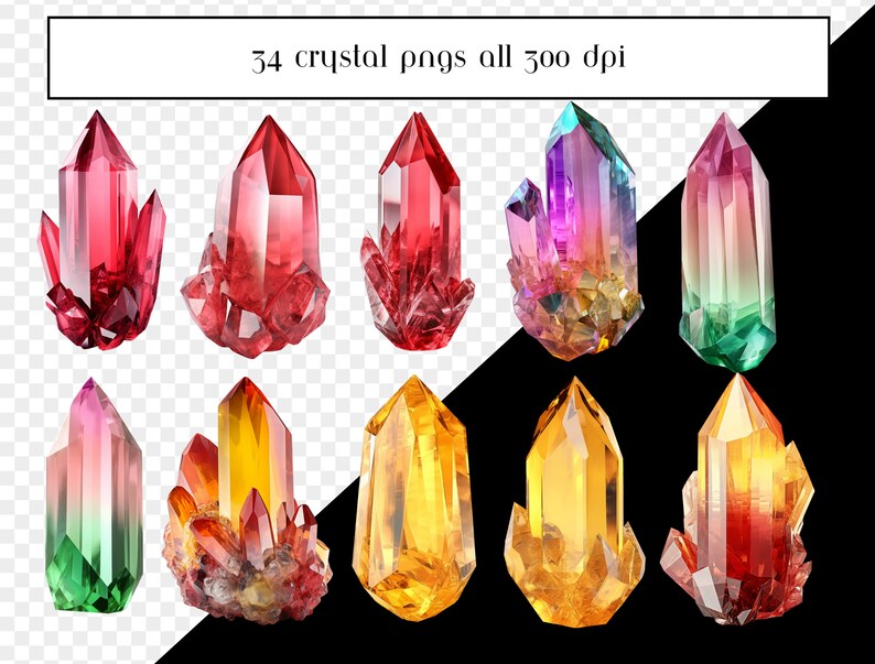 Crystal Gems Clipart, Boho Crystal Clipart, 3d Render Crystals, Junk ...