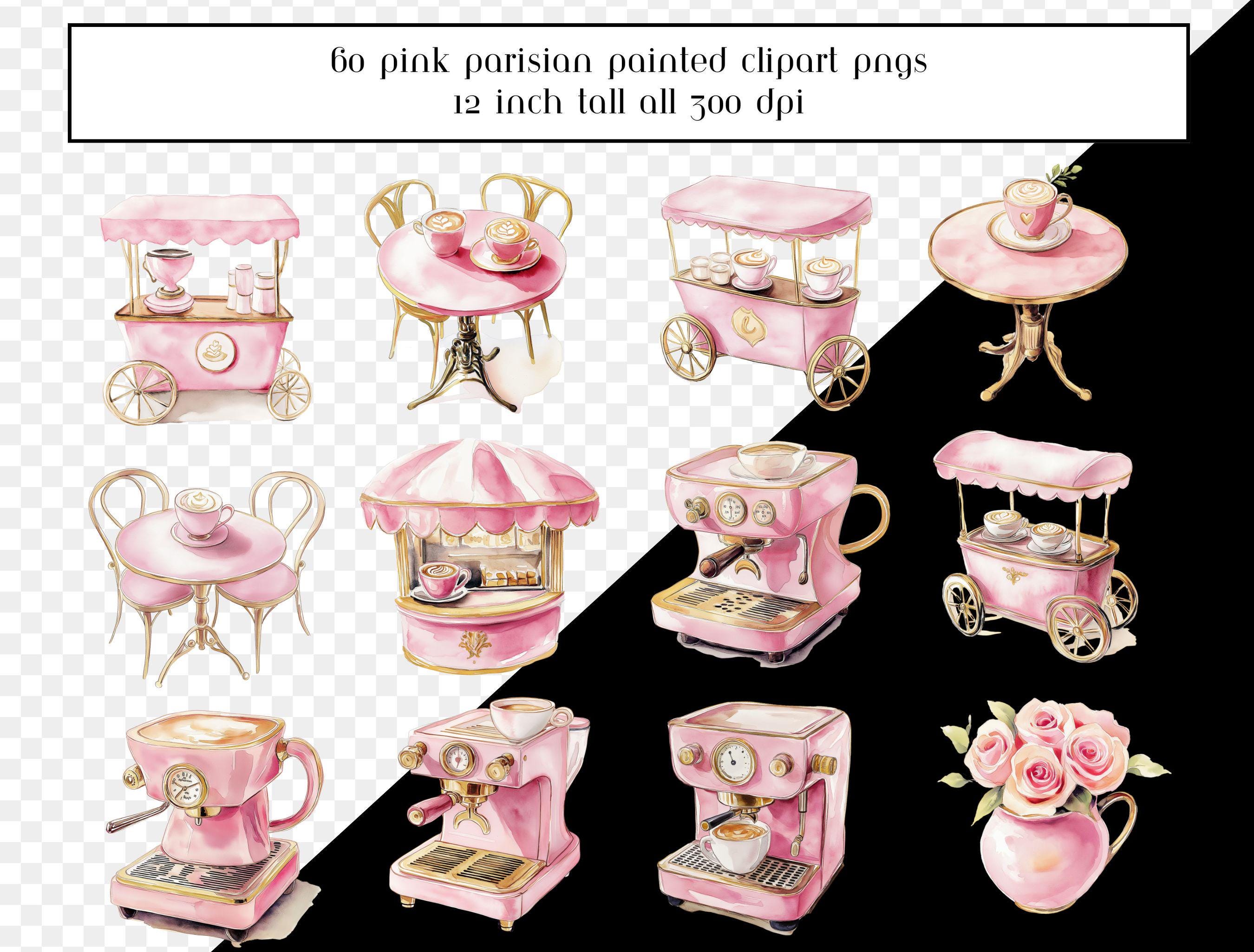 Pink Parisian Coffee Shop, Paris Coffee Clipart, Watercolor Parisian ...