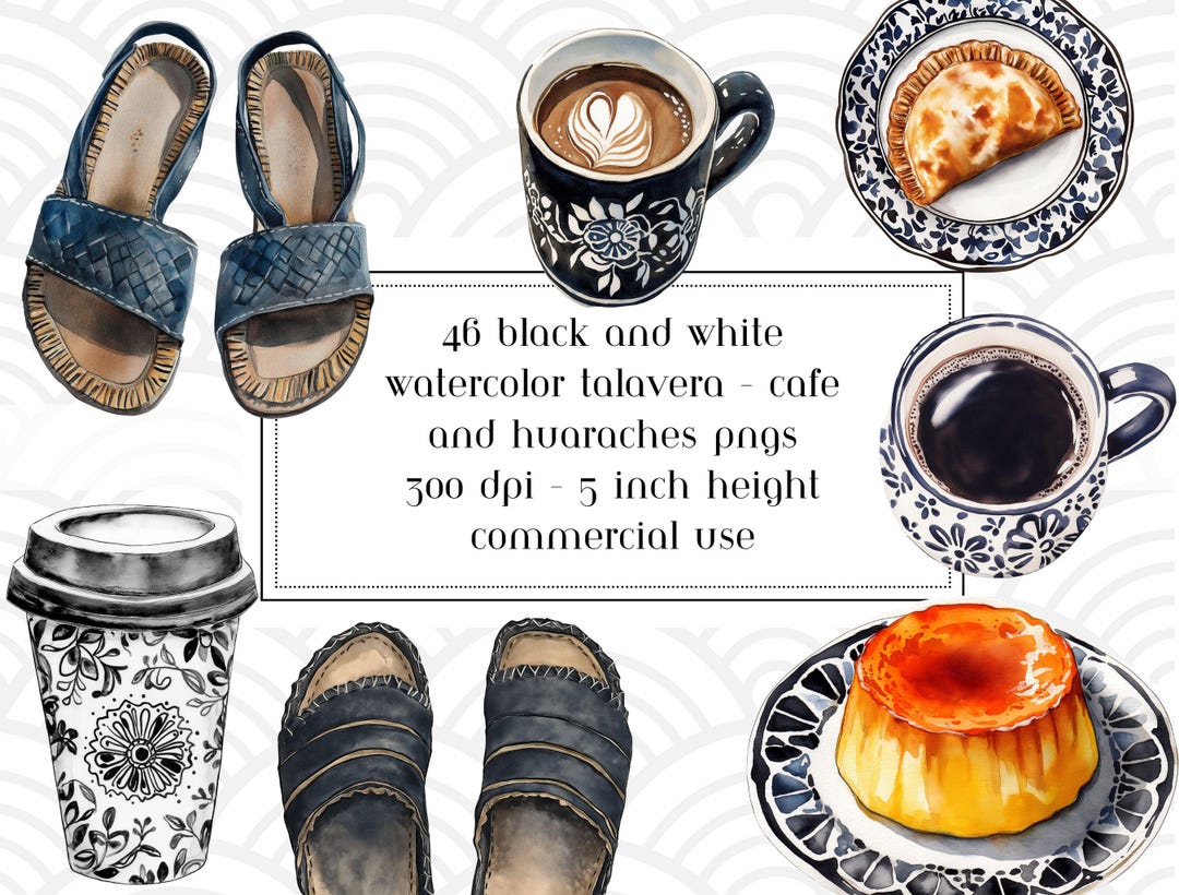Black and White Talavera Cafe and Huaraches, Talavera Clipart ...