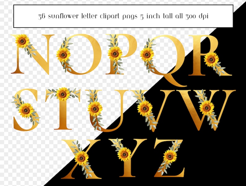 Sunflower Letter Clipart, Gold Letters, Sunflower Letters and Numbers ...