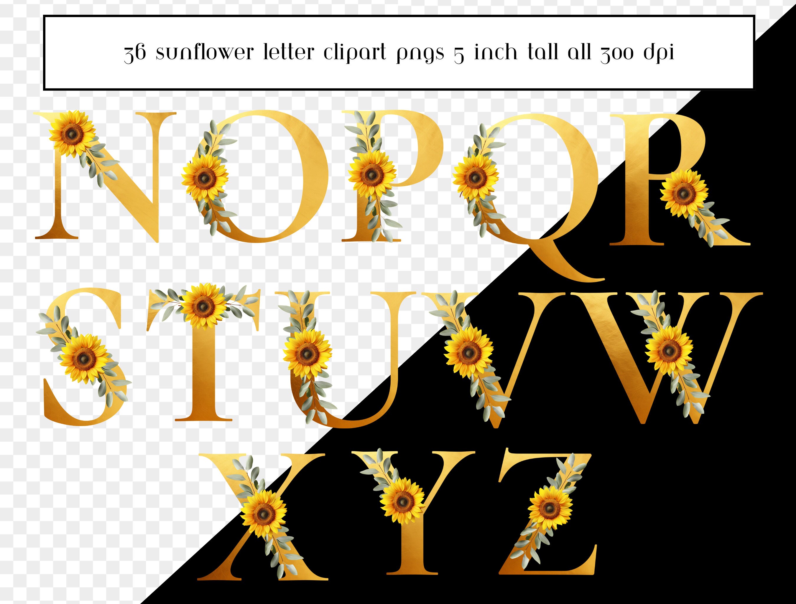 Sunflower Letter Clipart, Gold Letters, Sunflower Letters and Numbers ...