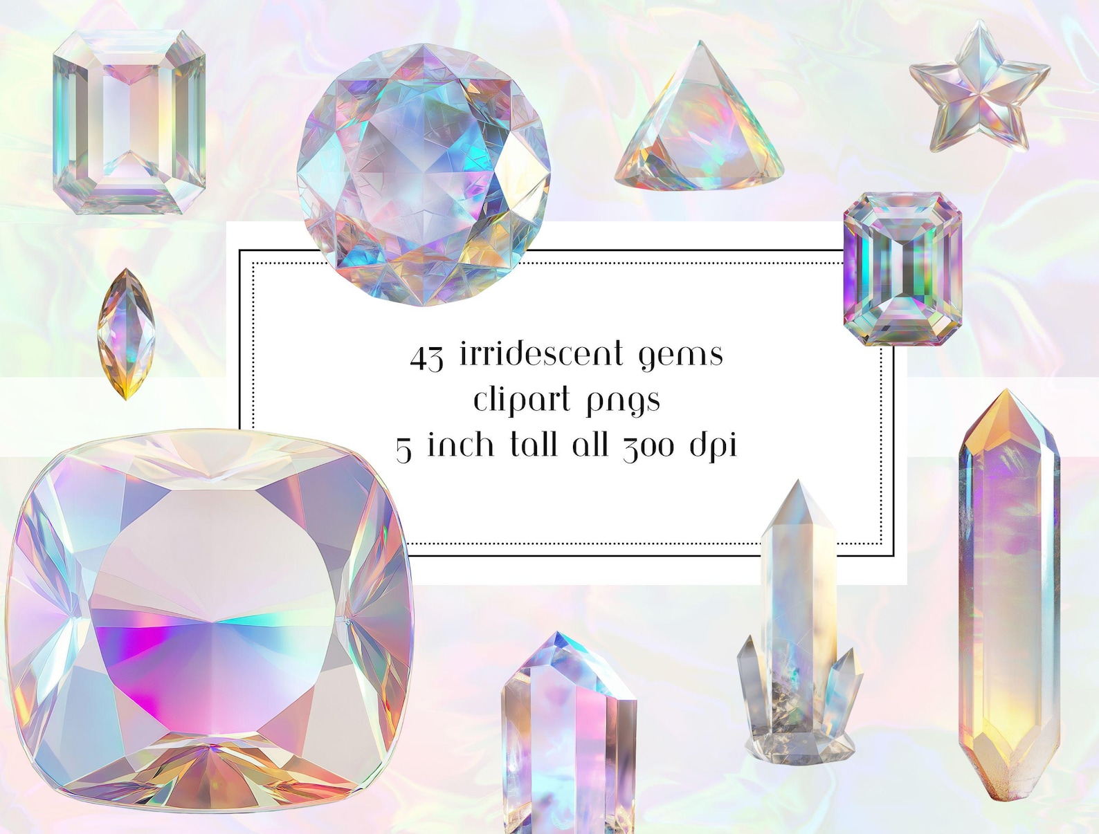 Irridescent Gem Clipart, Clear Rainbow Gem Clipart, 3d Render Crystal ...