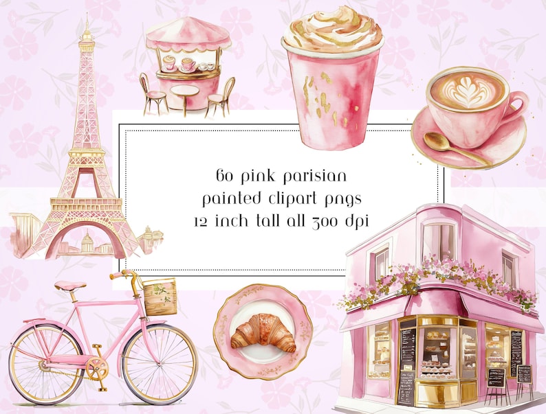 Pink Parisian Coffee Shop, Paris Coffee Clipart, Watercolor Parisian ...