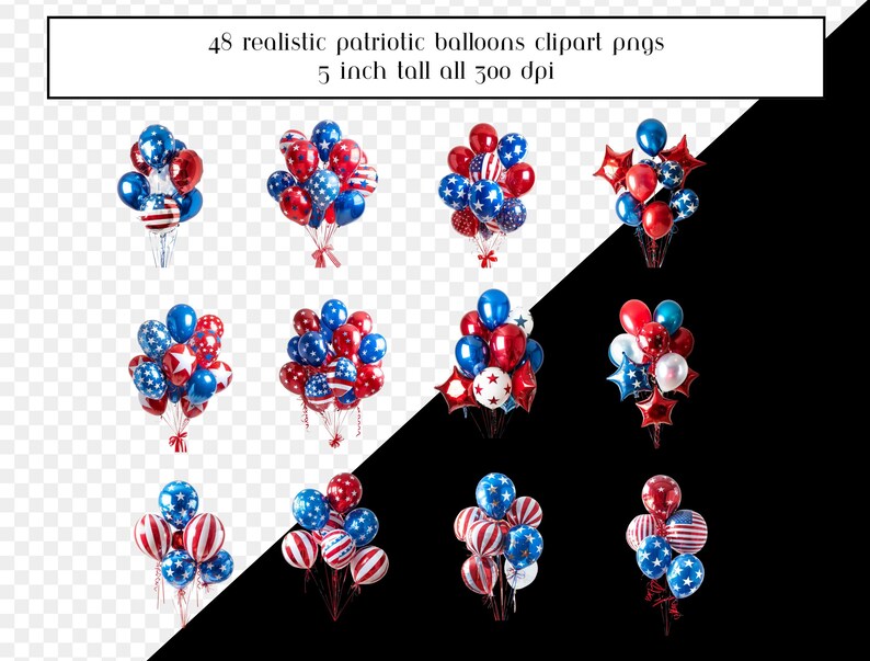 Patriotic Balloons Clipart: Red, White, and Blue USA Graphics (digital ...