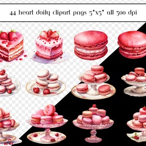 Watercolor Red and Pink Valentine's Cakes and Macaron Clipart, PNG Cake ...